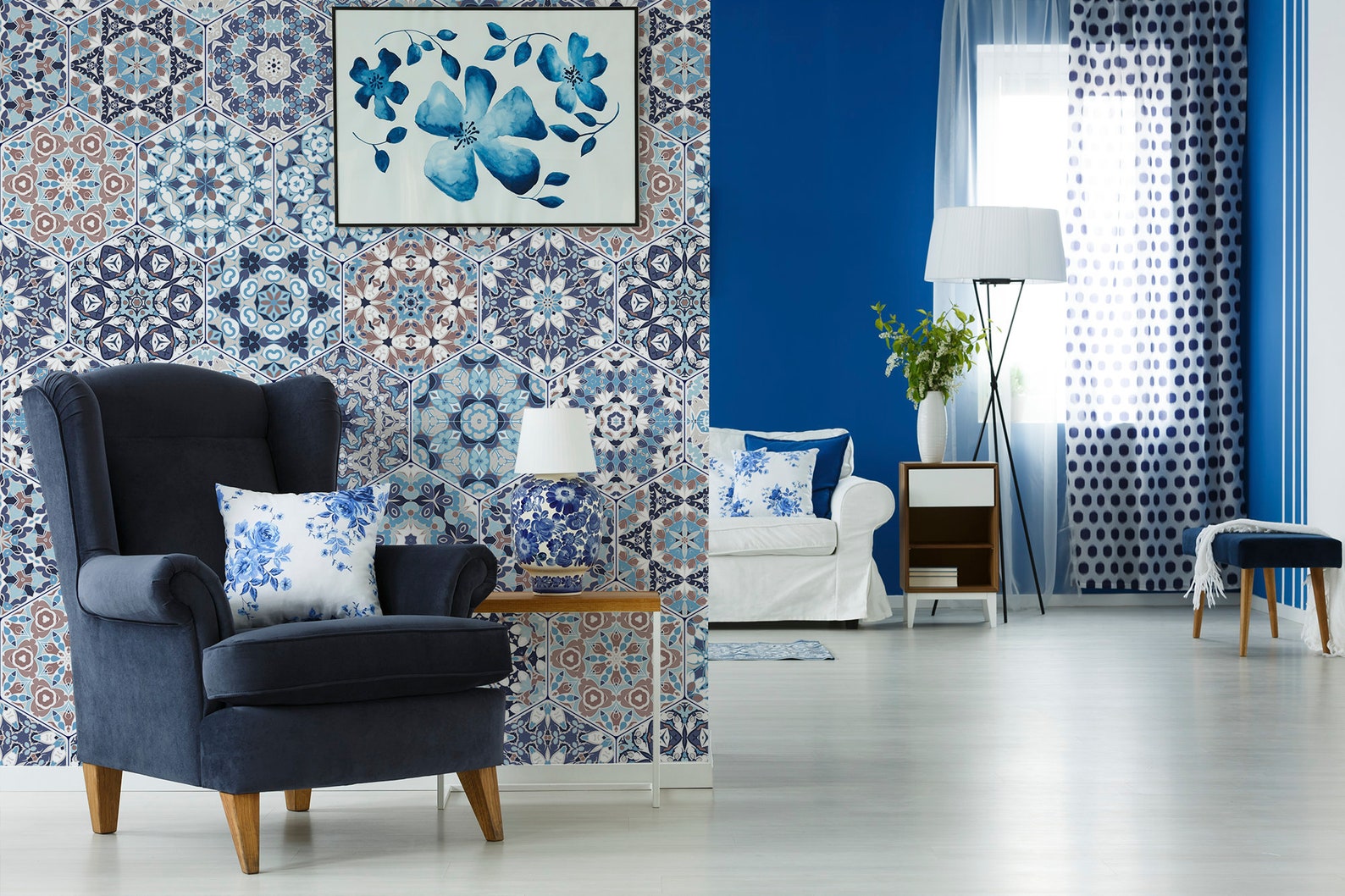 Moroccan Blue Tile Wallpaper, Removable Peel and Stick Wallpaper ...