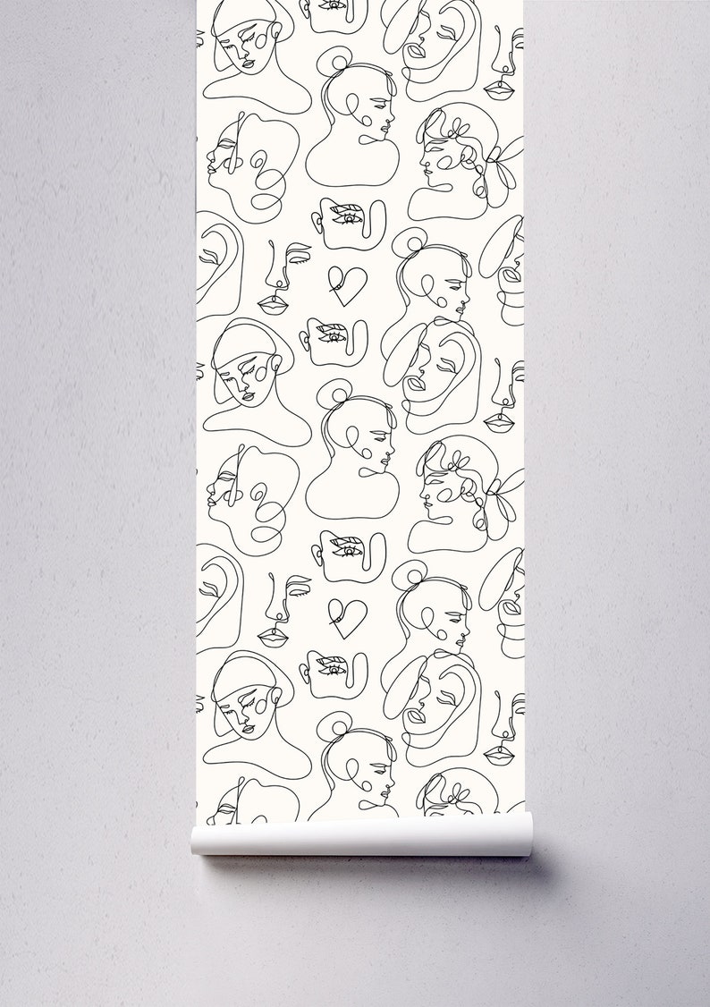Female Face Line Art Wallpaper Repositionable Peel and Stick | Etsy