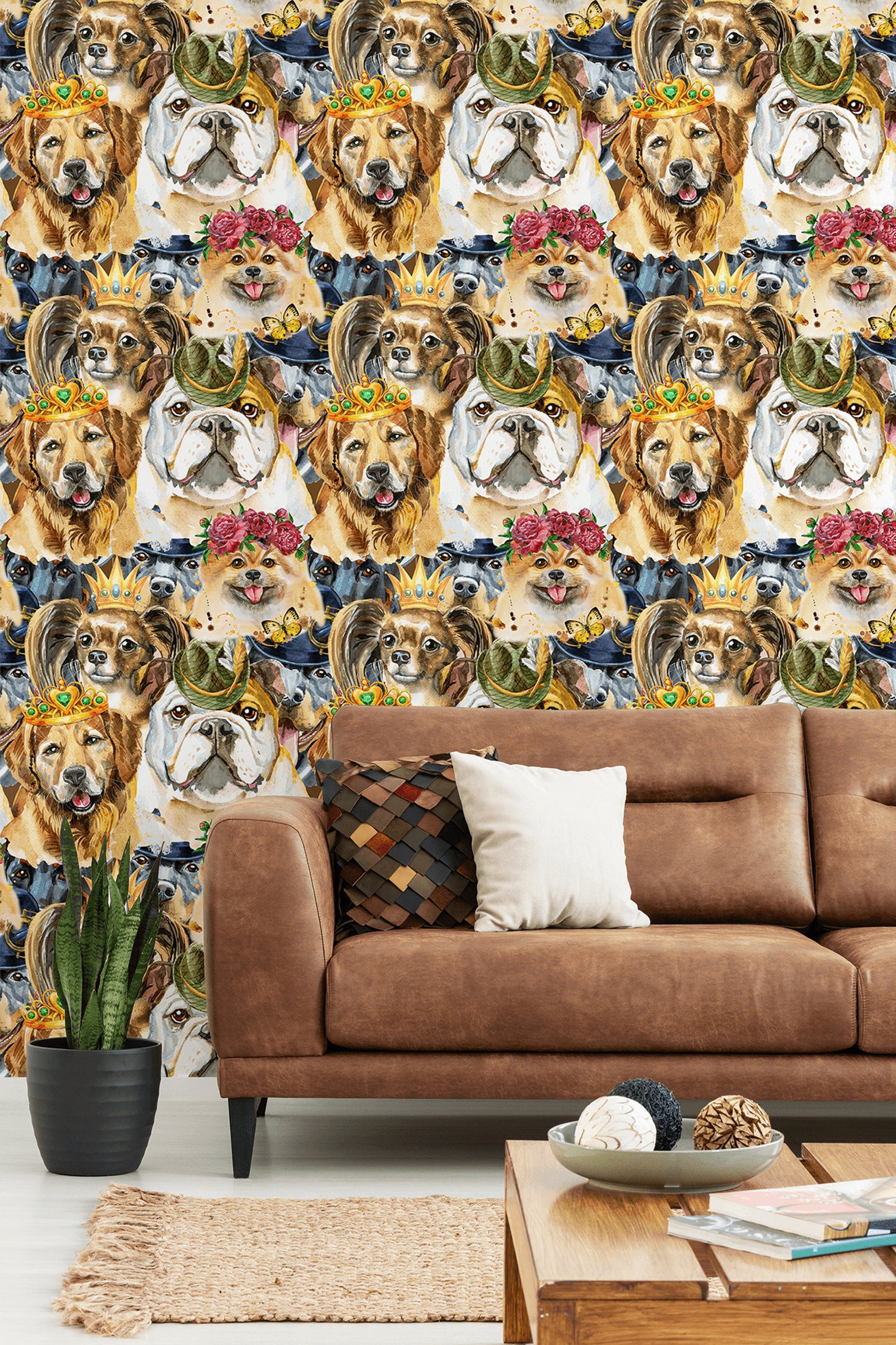 Watercolor Wallpaper With Cute Dogs Peel and Stick Wall - Etsy