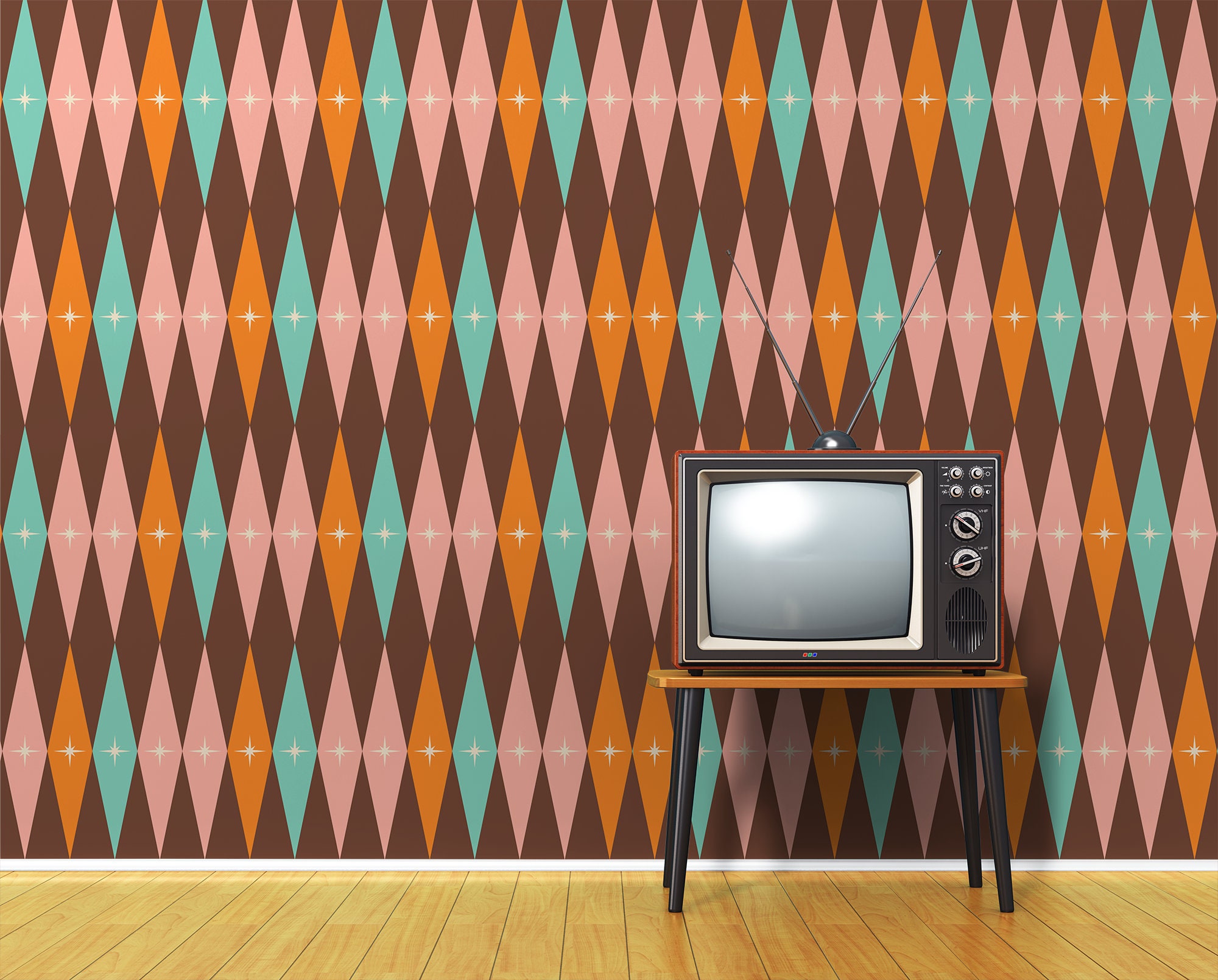 Retro 70s Wallpaper, Geometric Wallpaper, Mid-century Wallpaper, Peel ...