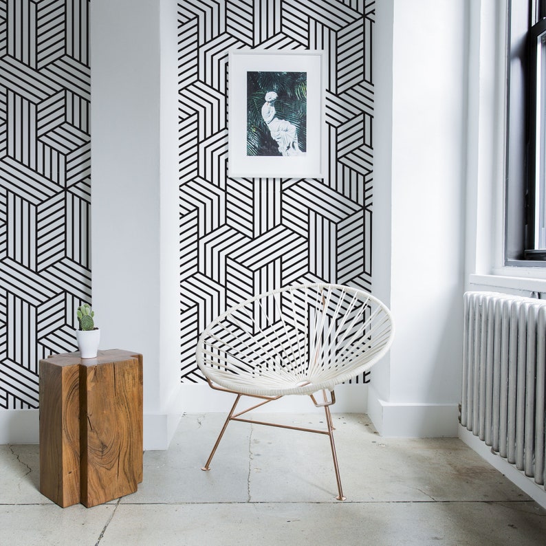 Black Lines Wallpaper Black and White Pattern Peel and Stick | Etsy