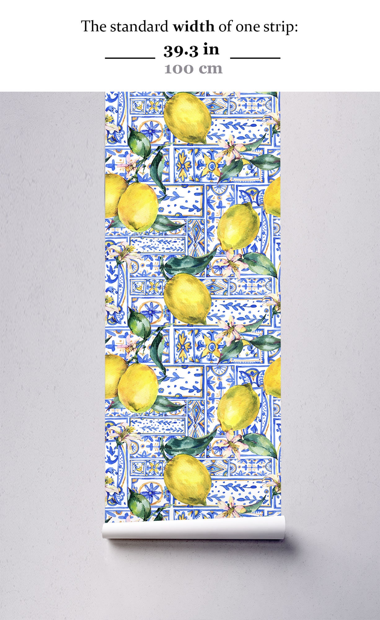 Watercolor Lemon Tile Wallpaper Repositionable Peel and Stick | Etsy