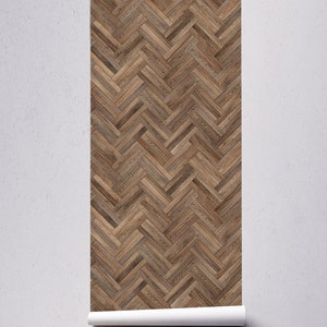 Dark Wood Herringbone Wallpaper, Peel and Stick Wallpaper Roll ...