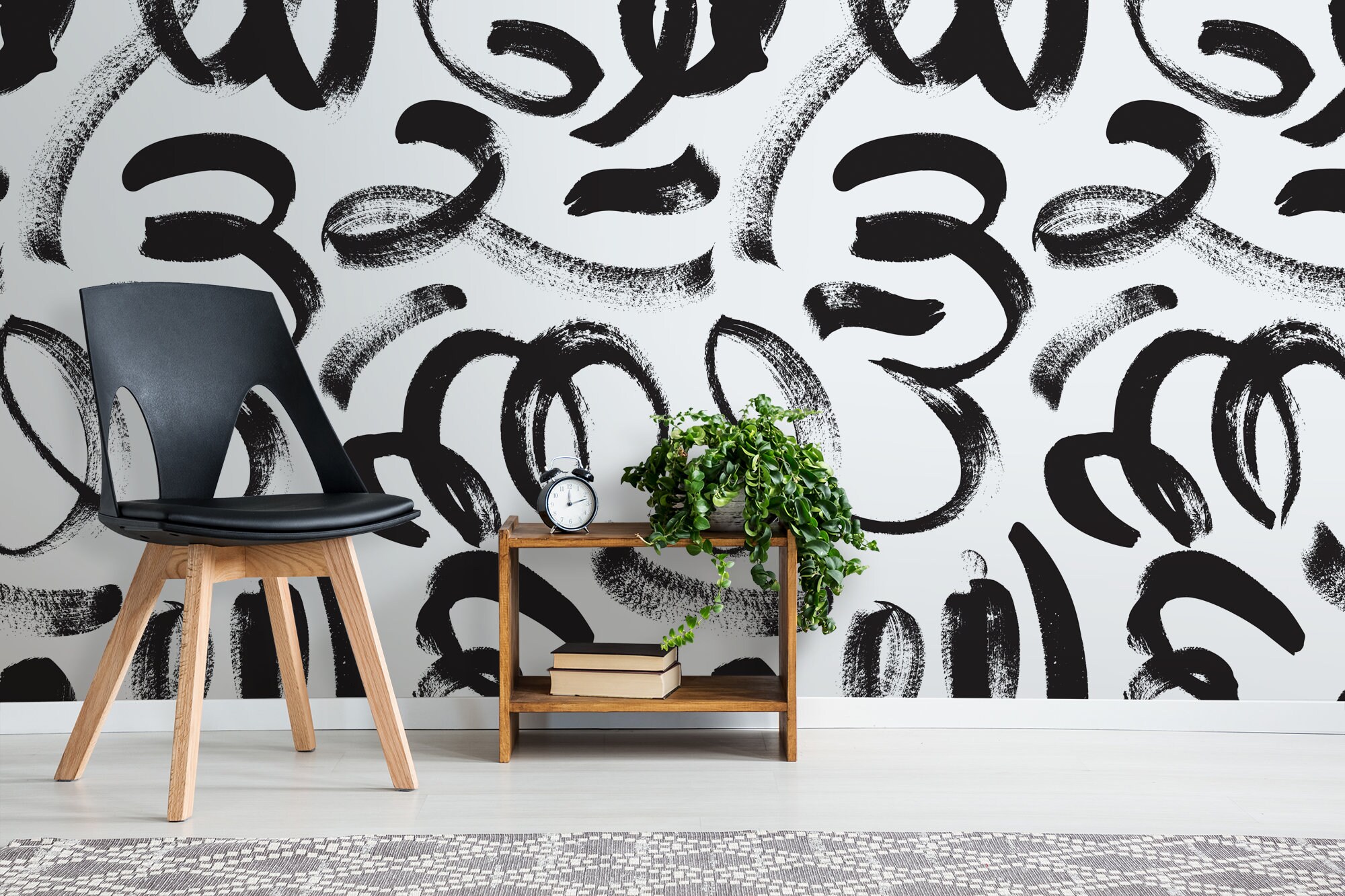 Simple Abstract Wallpaper Black and White Pattern Peel and | Etsy