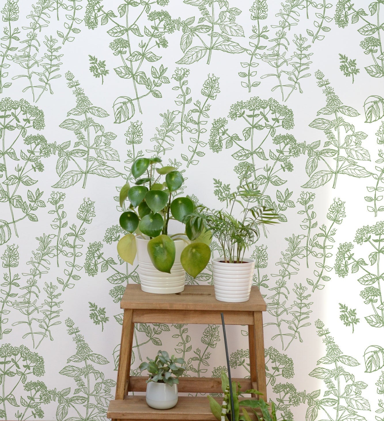 Green Botanical Wallpaper Floral Pattern Wallpaper Self | Etsy