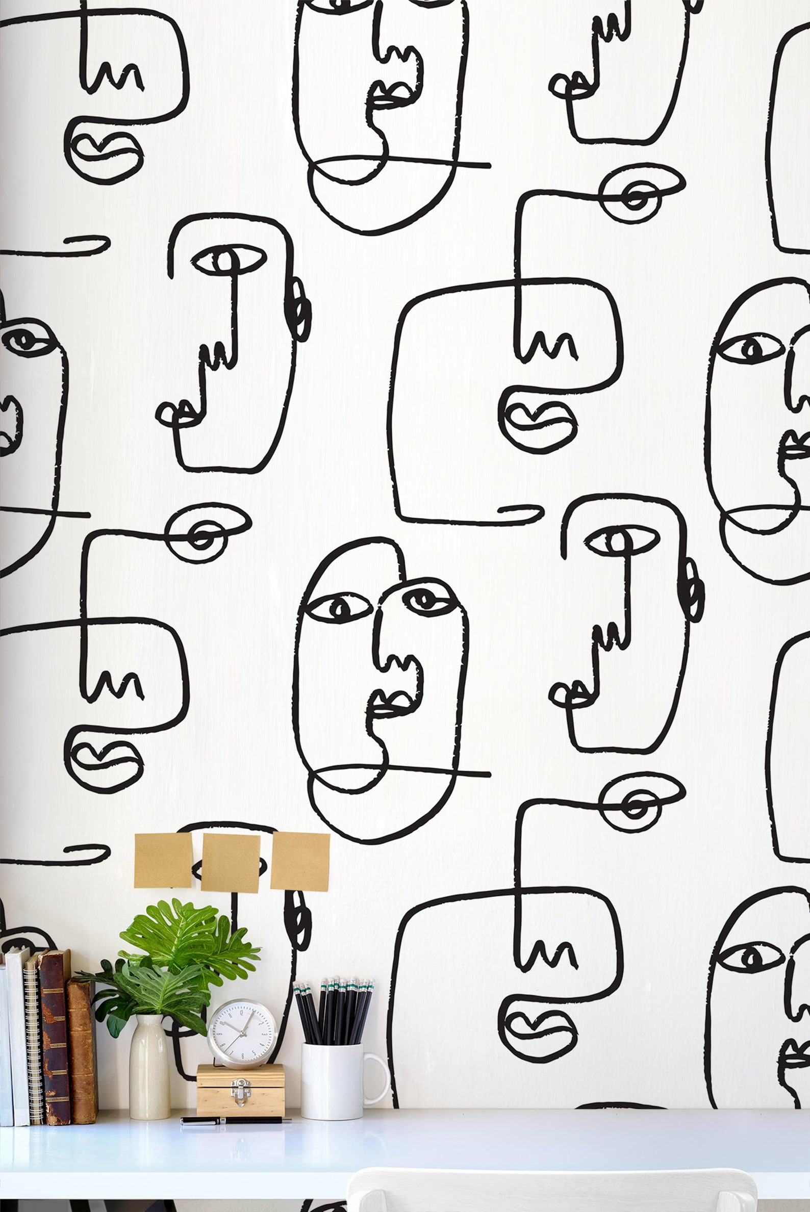 Women Face Line Art Wallpaper Repositionable Peel and Stick | Etsy