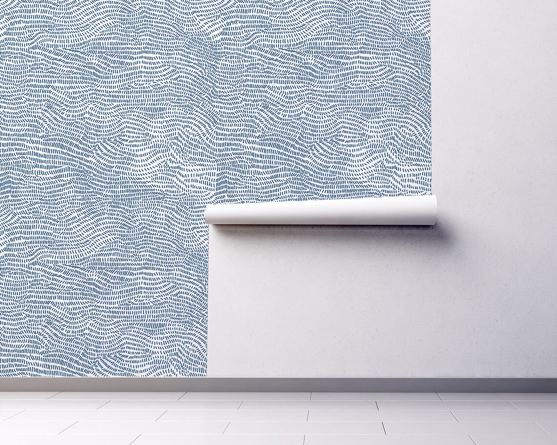 Abstract Self Adhesive Wallpaper Hand Drawn Pattern With Blue | Etsy