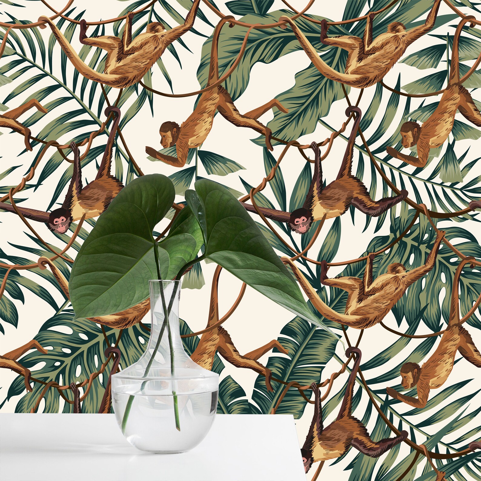 Monkeys on Trees Wallpaper Removable Wallpaper Tropical - Etsy