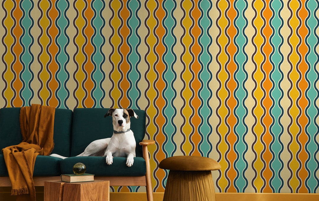 Geometric 70' Wallpaper, Abstract Vintage Wallpaper, Peel and Stick ...