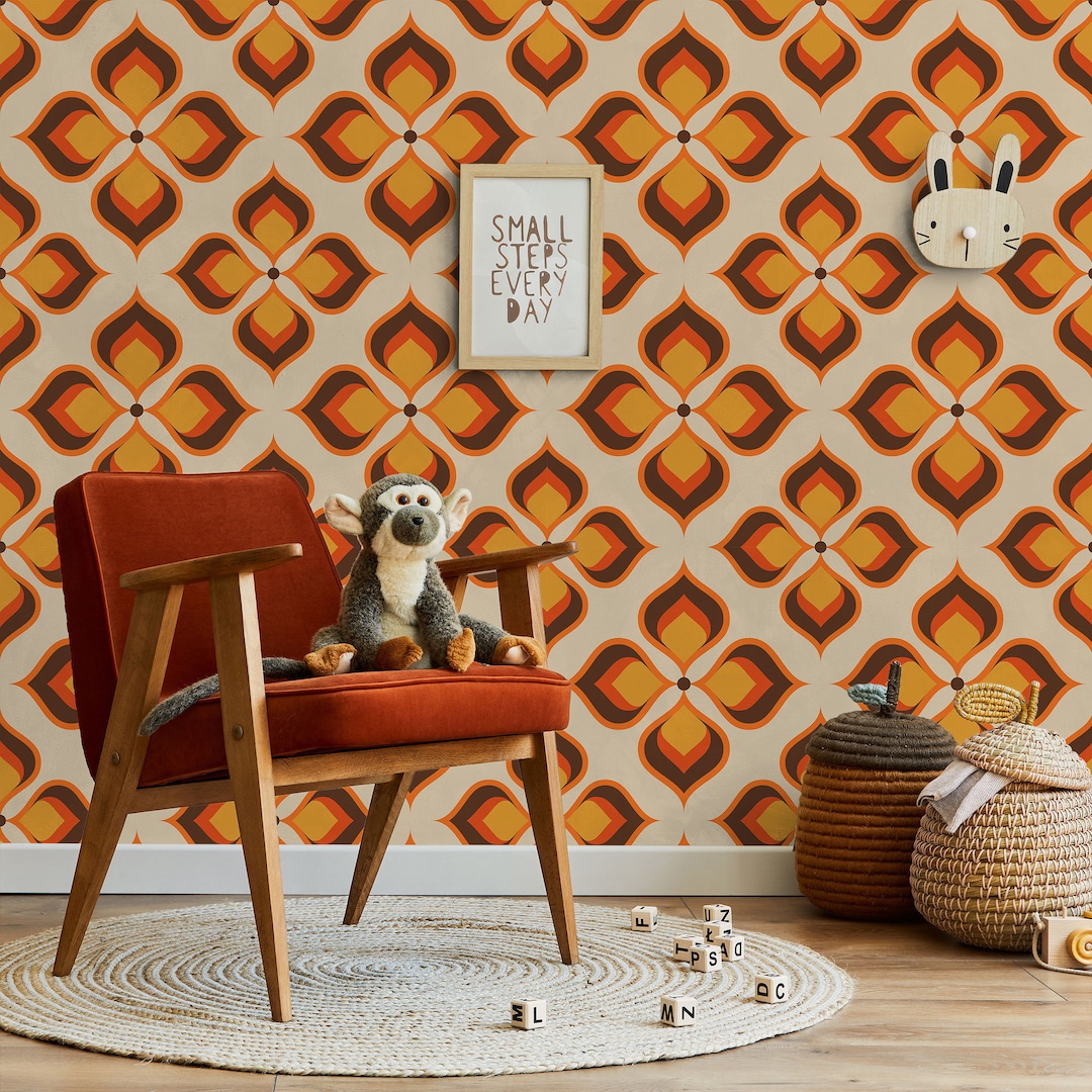 Retro Geometric Wallpaper, 70s Wallpaper, Mid-century Wallpaper, Peel ...