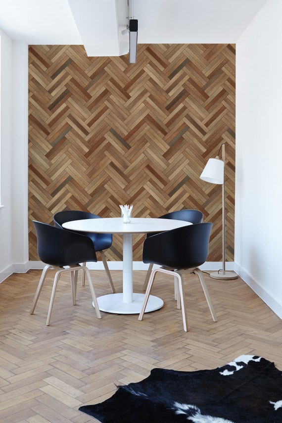 Brown Wood Herringbone Wallpaper Peel and Stick Wallpaper - Etsy