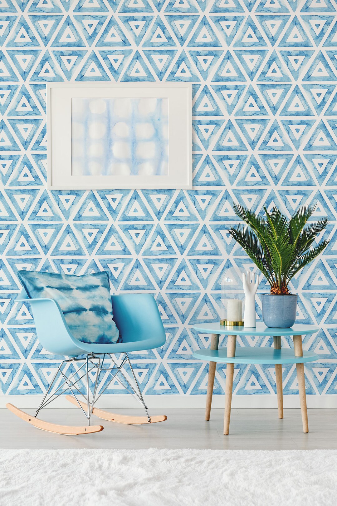 Blue Triangles Wallpaper, Peel and Stick Removable Repositionable ...