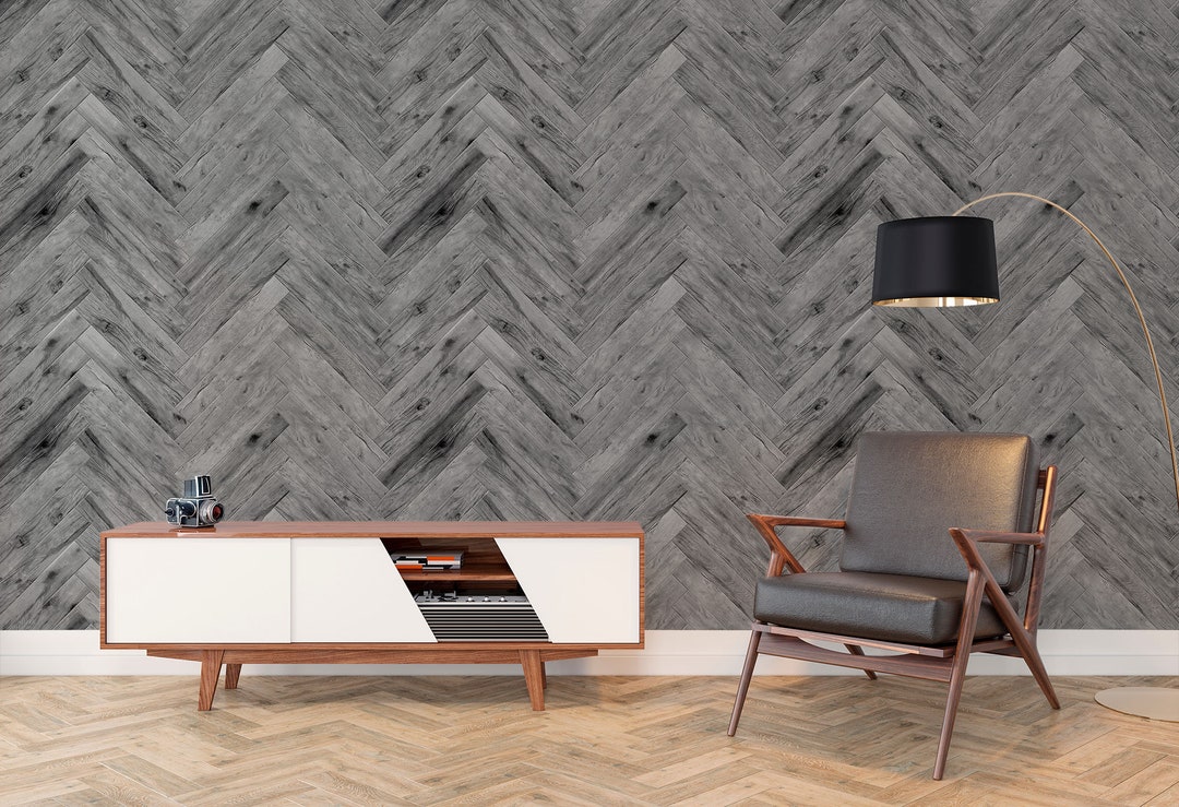 Gray Wood Herringbone Wallpaper, Peel and Stick Wallpaper Roll ...