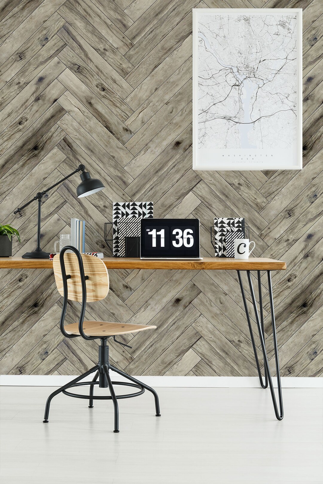 Natural Wood Herringbone Wallpaper, Peel and Stick Wallpaper Roll ...
