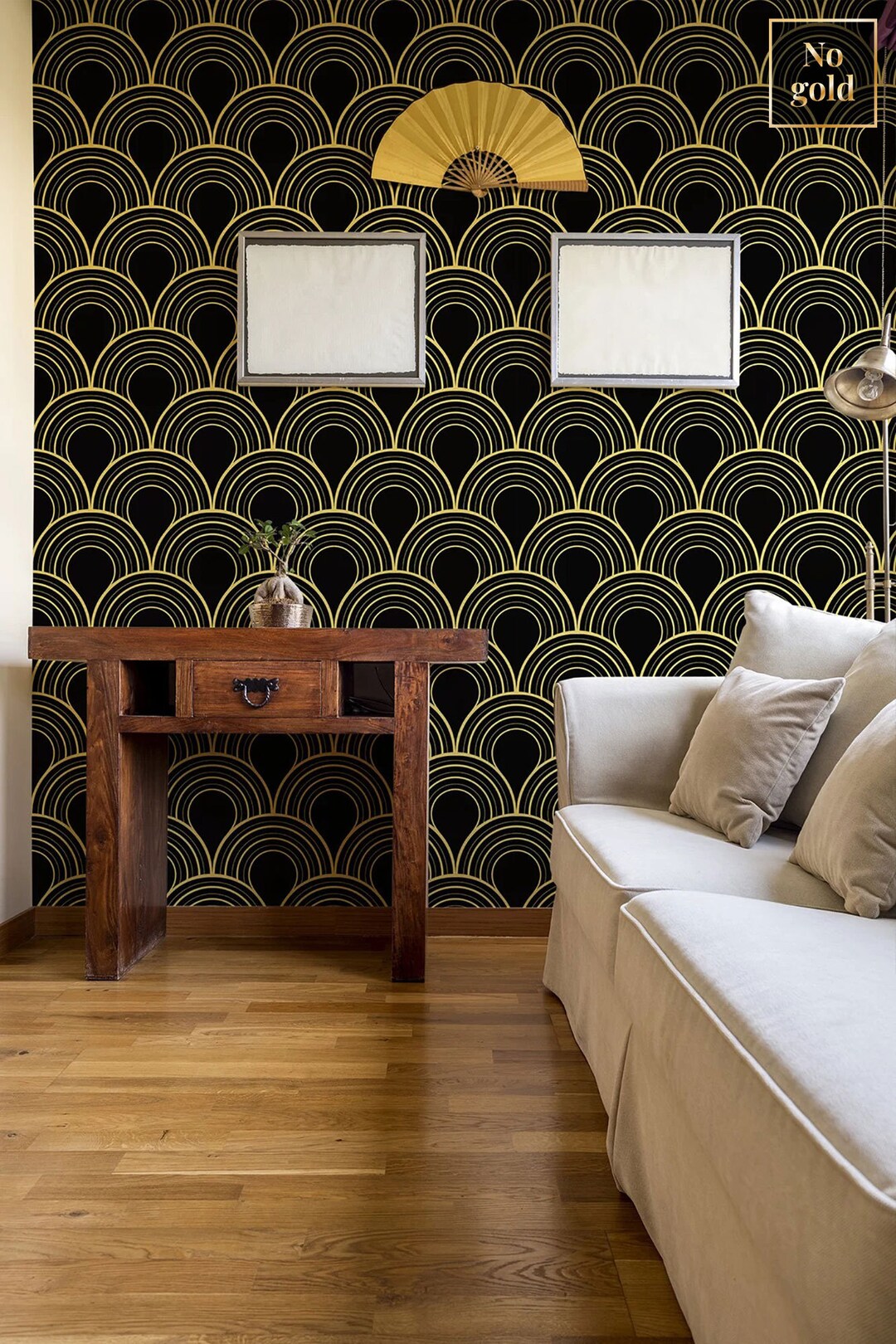 Black and Yellow Art Deco Circular Pattern Wallpaper, Repositionable ...
