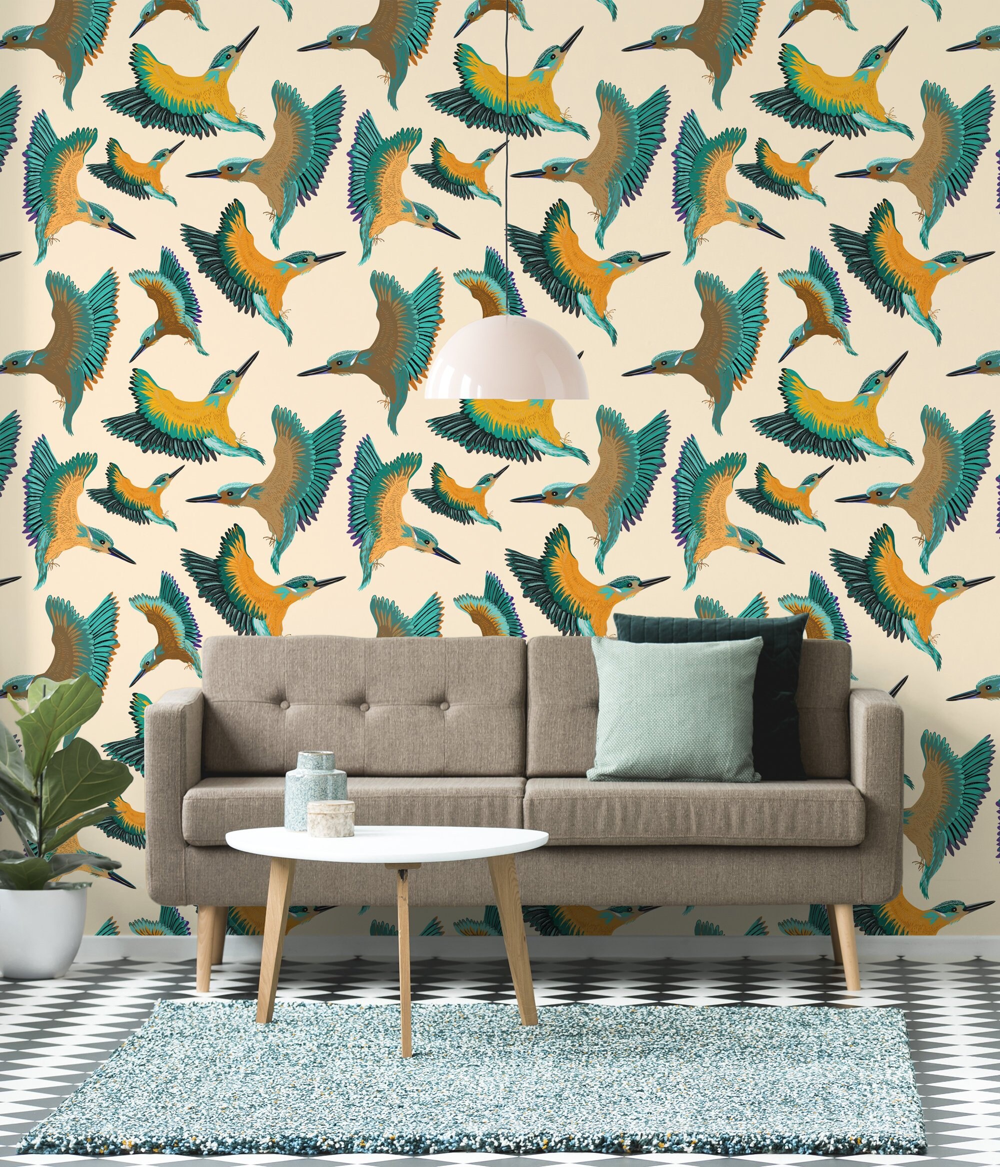 Yellow Birds Wallpaper Removable Wallpaper Pattern With | Etsy