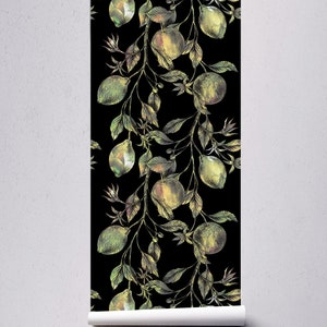 Dark Watercolor Lemon Wallpaper, Fruit Pattern, Botanical Print, Peel ...