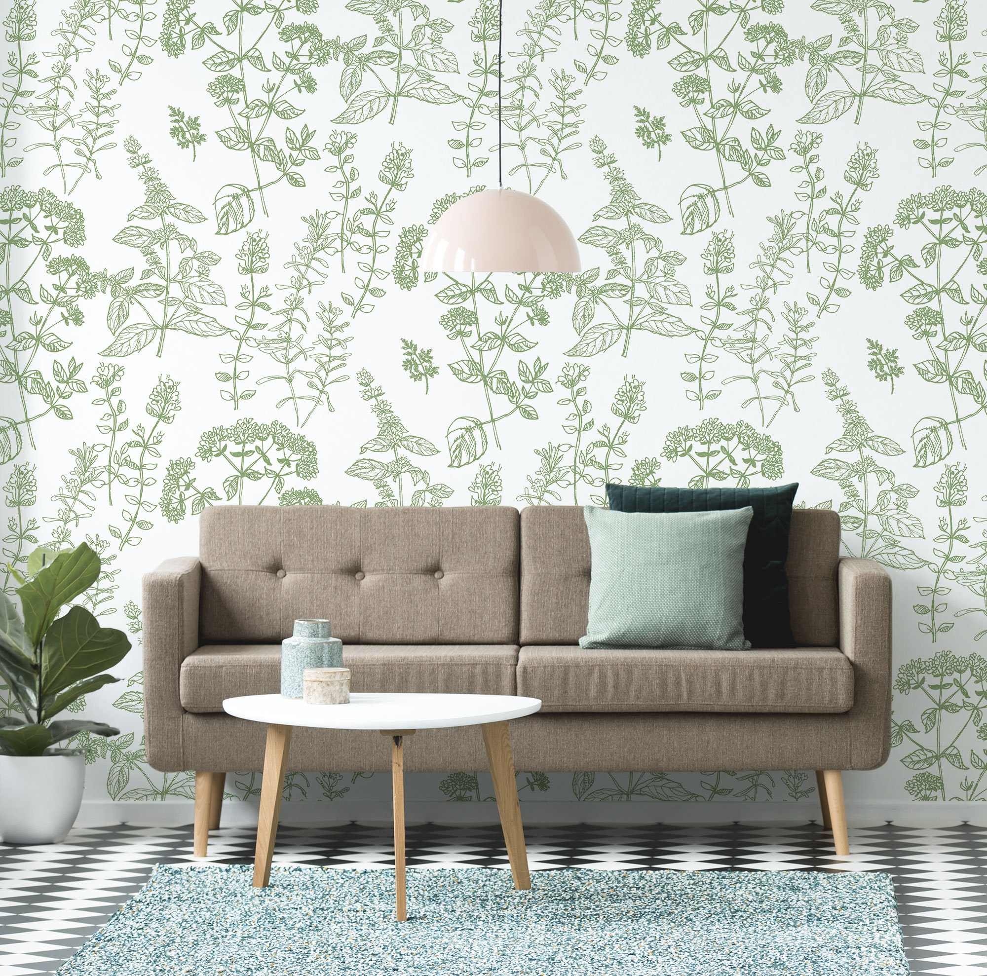 Green Botanical Wallpaper Floral Pattern Wallpaper Self | Etsy