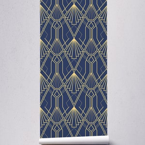 Blue Elegant Art Deco Wallpaper, Wall Mural, Repositionable, Peel and ...