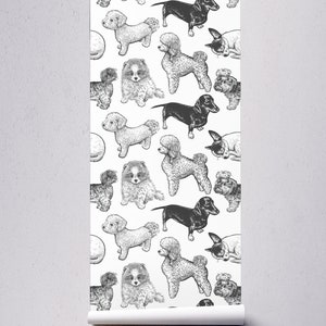 Black and White Dog Wallpaper, Removable Wallpaper, Peel and Stick ...
