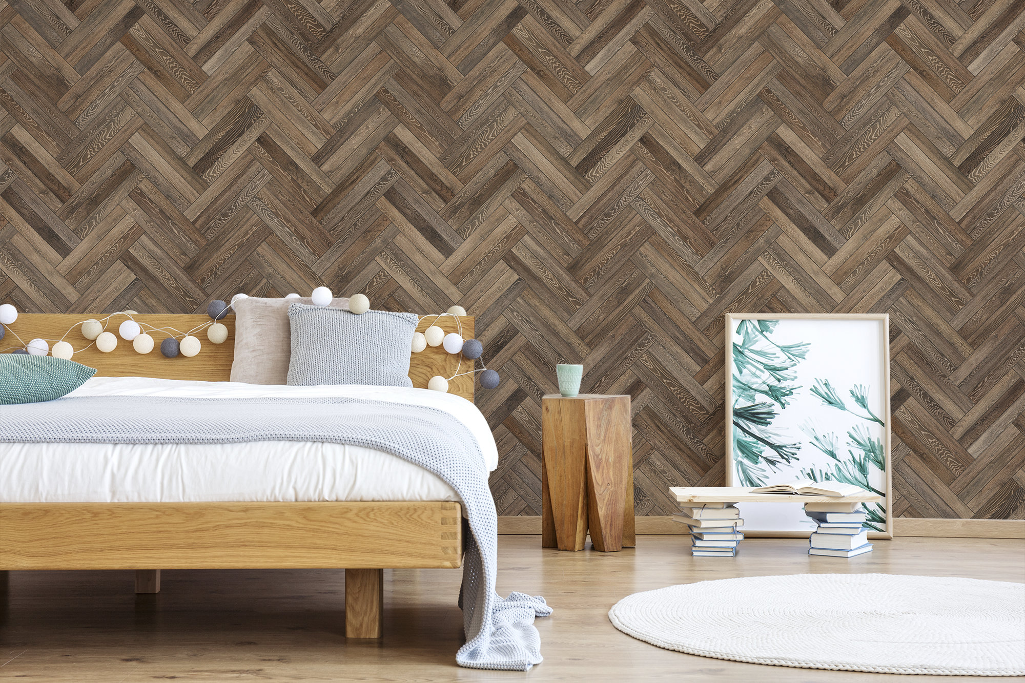 Dark Wood Herringbone Wallpaper Peel and Stick Wallpaper | Etsy