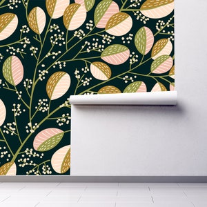 Removable Spring Wallpaper, Abstract Tree Pattern, Black Background ...