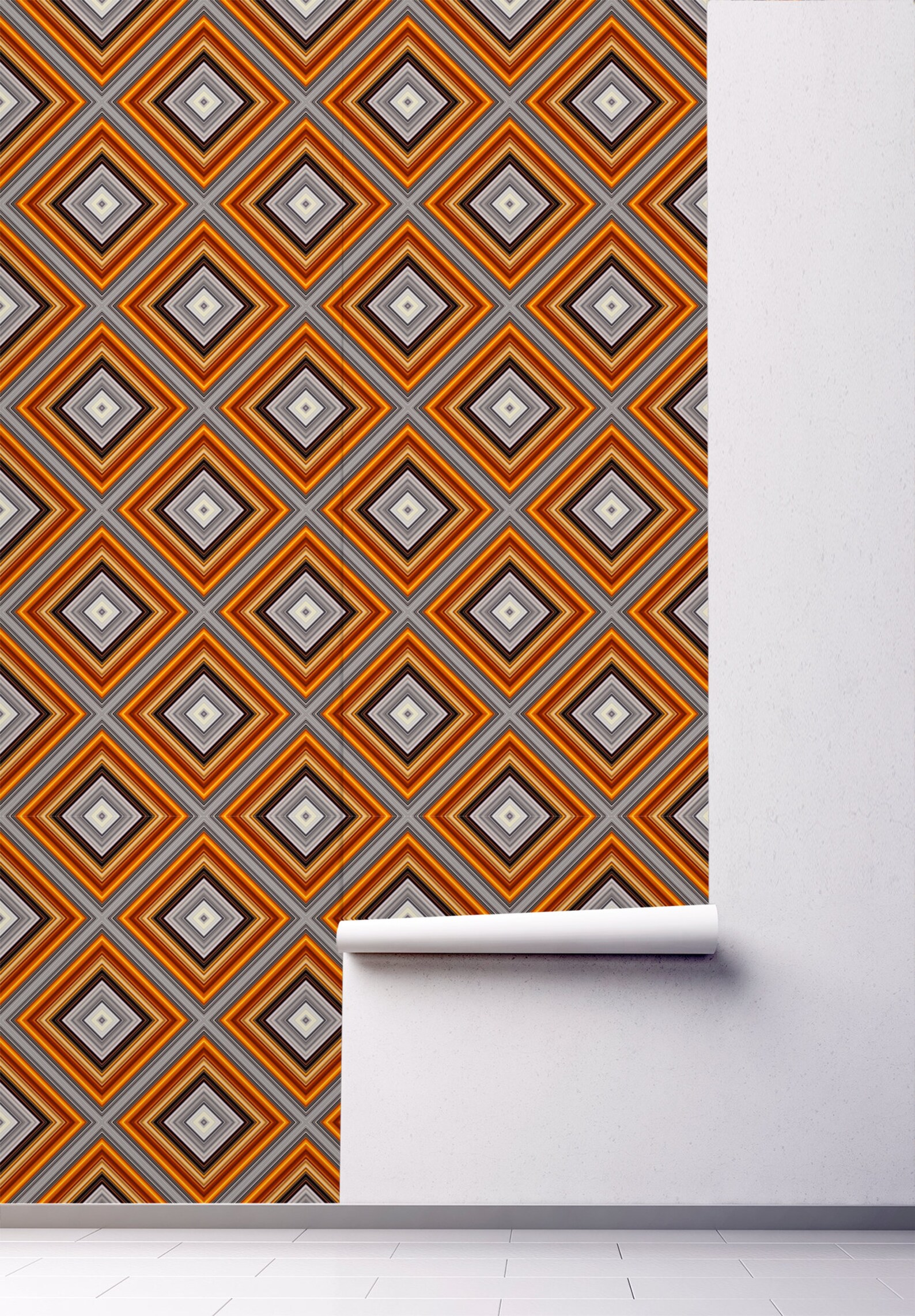 Retro Wallpaper With Geometric Pattern Peel and Stick Wall - Etsy