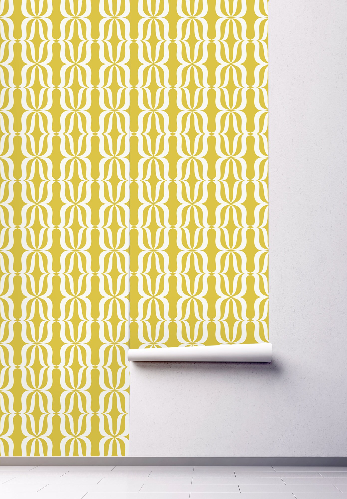 Yellow Abstract Wallpaper With Retro Pattern Peel and Stick | Etsy