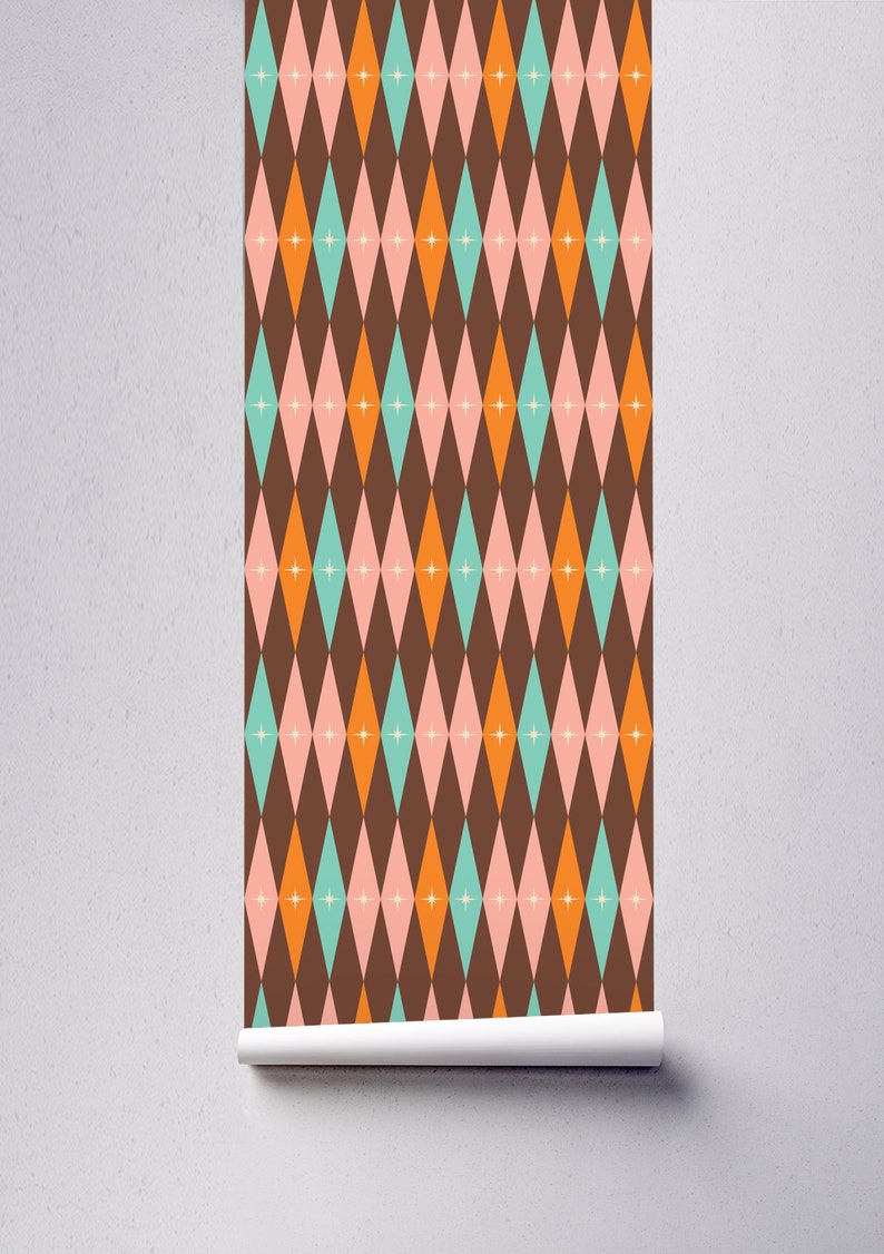 Retro 70s Wallpaper, Geometric Wallpaper, Mid-century Wallpaper, Peel ...