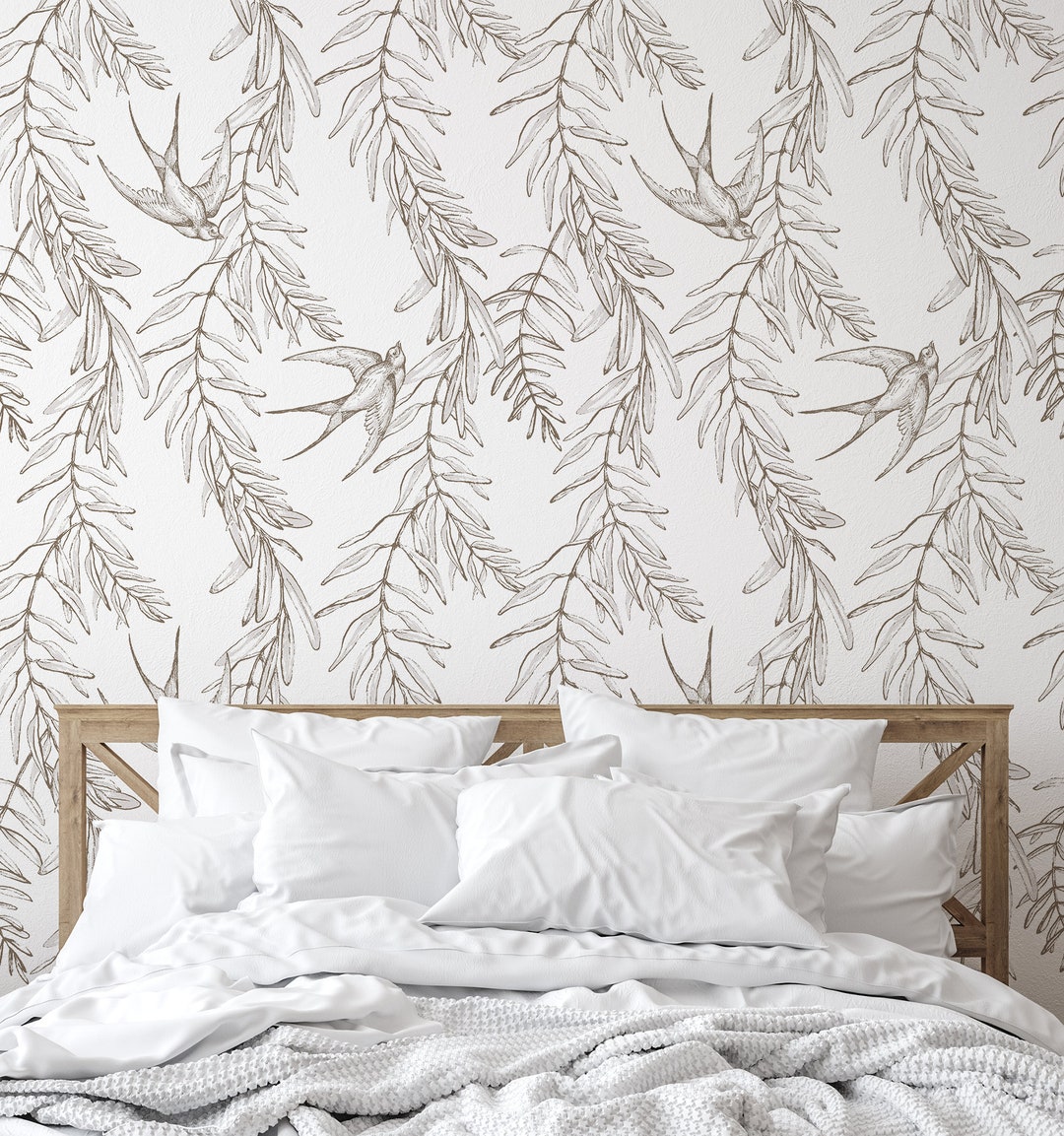 Branches and Birds Pattern Wallpaper, Swallow Wallpaper, Peel and Stick ...