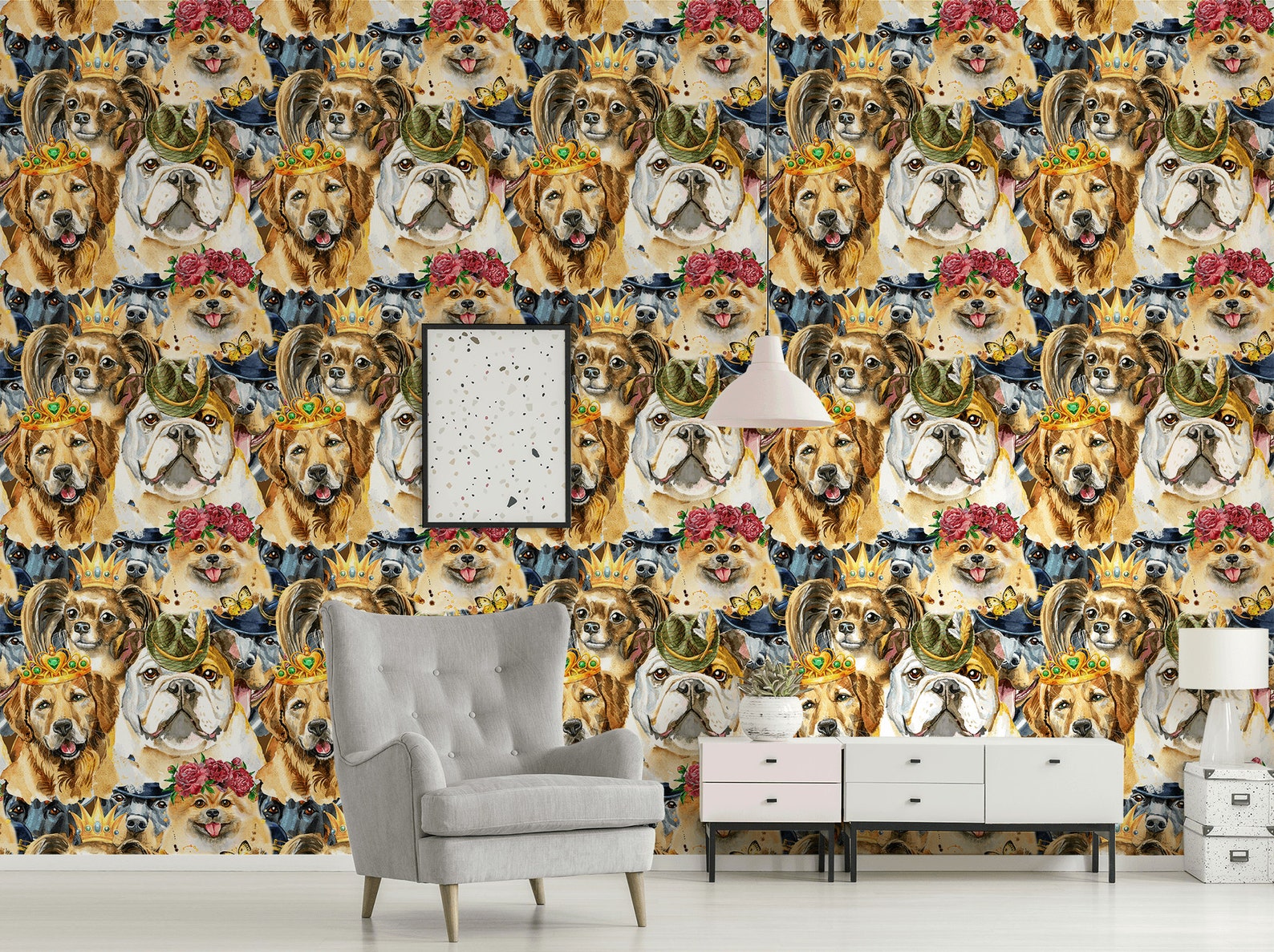 Watercolor Wallpaper With Cute Dogs Peel and Stick Wall - Etsy