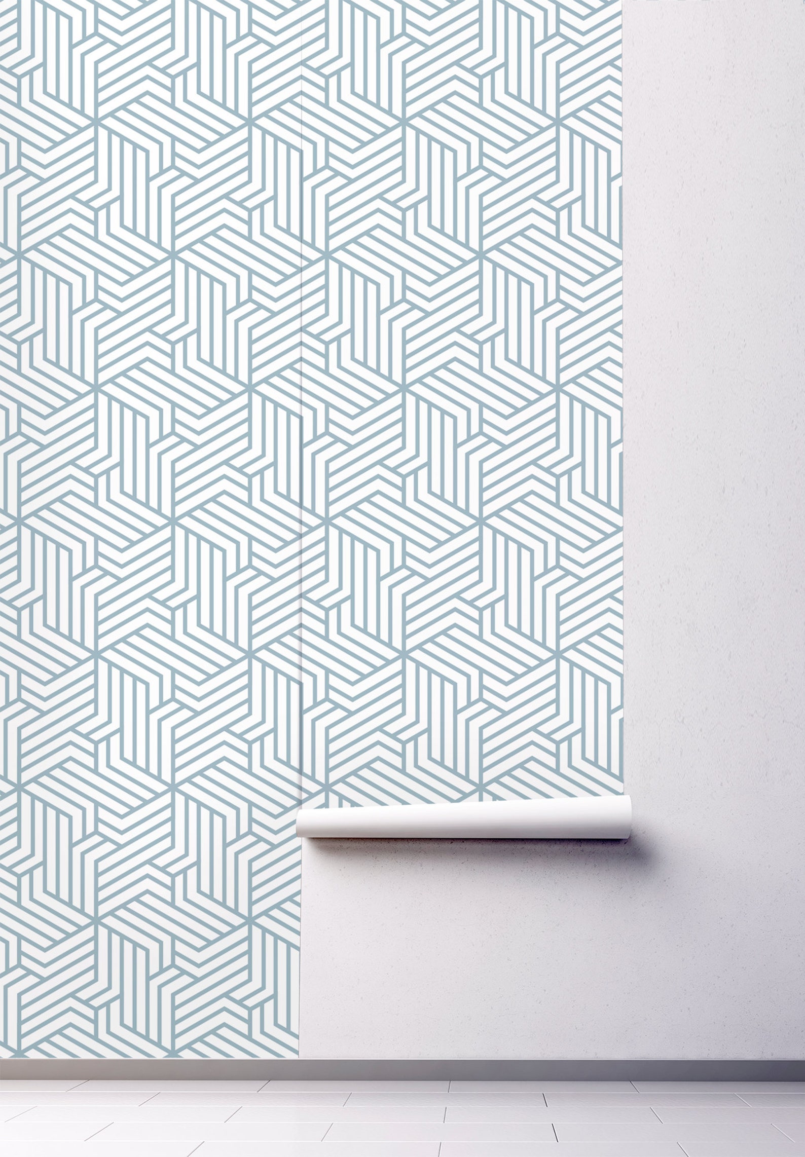 Wallpaper With Blue Geometric Pattern, Peel and Stick Wall Mural ...