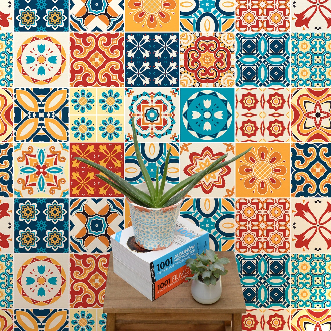 Colorful Moroccan Tile Wallpaper Repositionable Peel and | Etsy