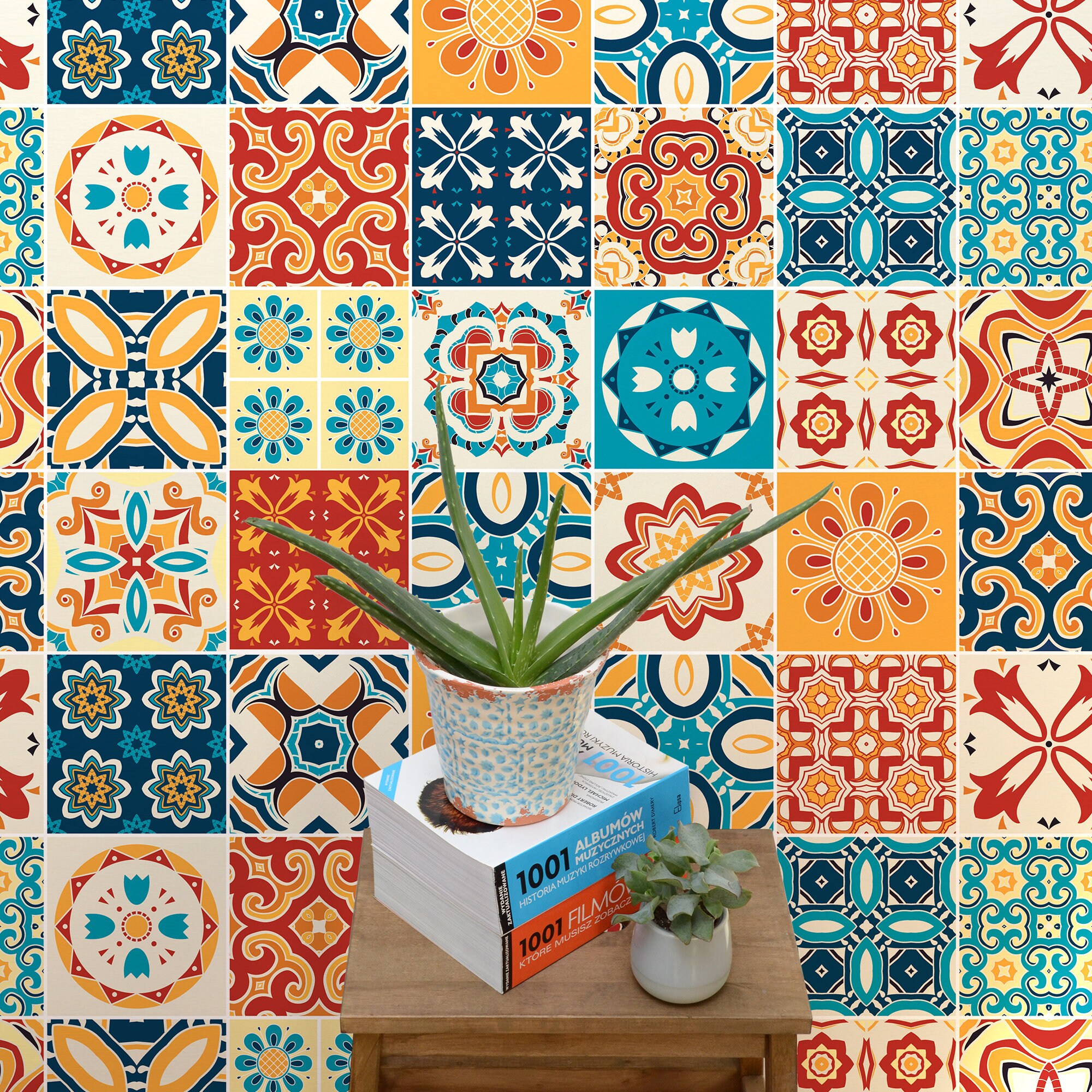 Colorful Moroccan Tile Wallpaper Repositionable Peel and | Etsy