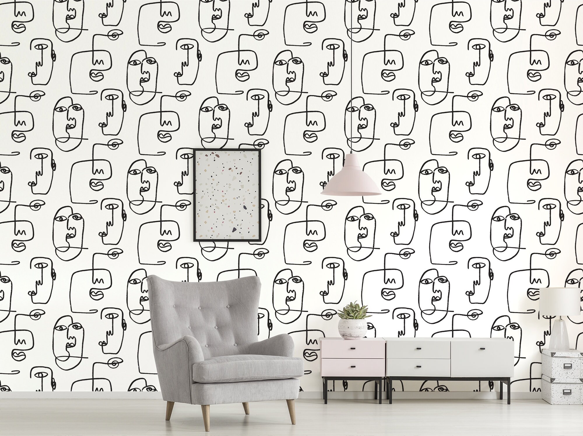 Women Face Line Art Wallpaper Repositionable Peel and Stick | Etsy