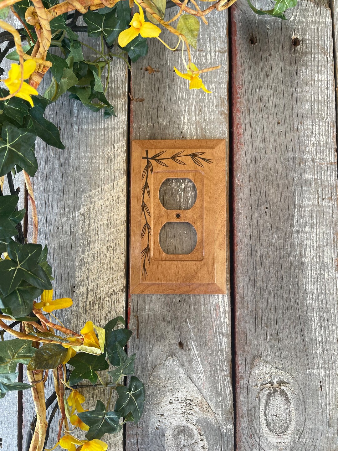 Wooden Single Outlet Wall Plate Cover Wood Burned the Trailing Vine ...