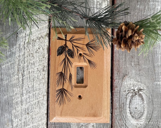 Wooden Light Switch Cover Wood Burned Long Pine and Cones Wall Plate - Etsy
