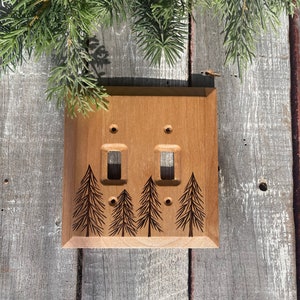 Wooden Double Toggle Light Switch Cover Wood Burned Pine Tree Forest ...