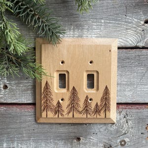 Wooden Double Toggle Light Switch Cover Wood Burned Pine Tree Forest ...
