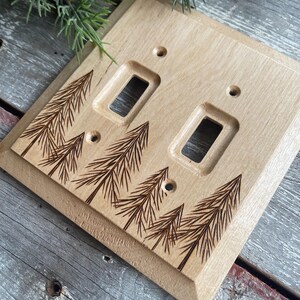 Wooden Double Toggle Light Switch Cover Wood Burned Pine Tree Forest ...
