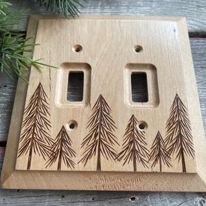Wooden Double Toggle Light Switch Cover Wood Burned Pine Tree Forest ...