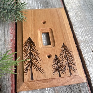 Wooden Single Light Switch Cover, Wood Burned, Pine Tree Forest, Wall ...