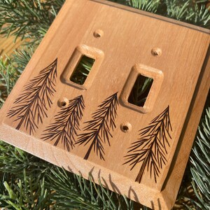Wooden Double Toggle Light Switch Cover Wood Burned Pine Tree Forest ...