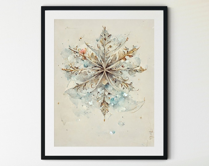 Snowflake Print, Snowflake Printable, Snowflake Art Print, Christmas ...