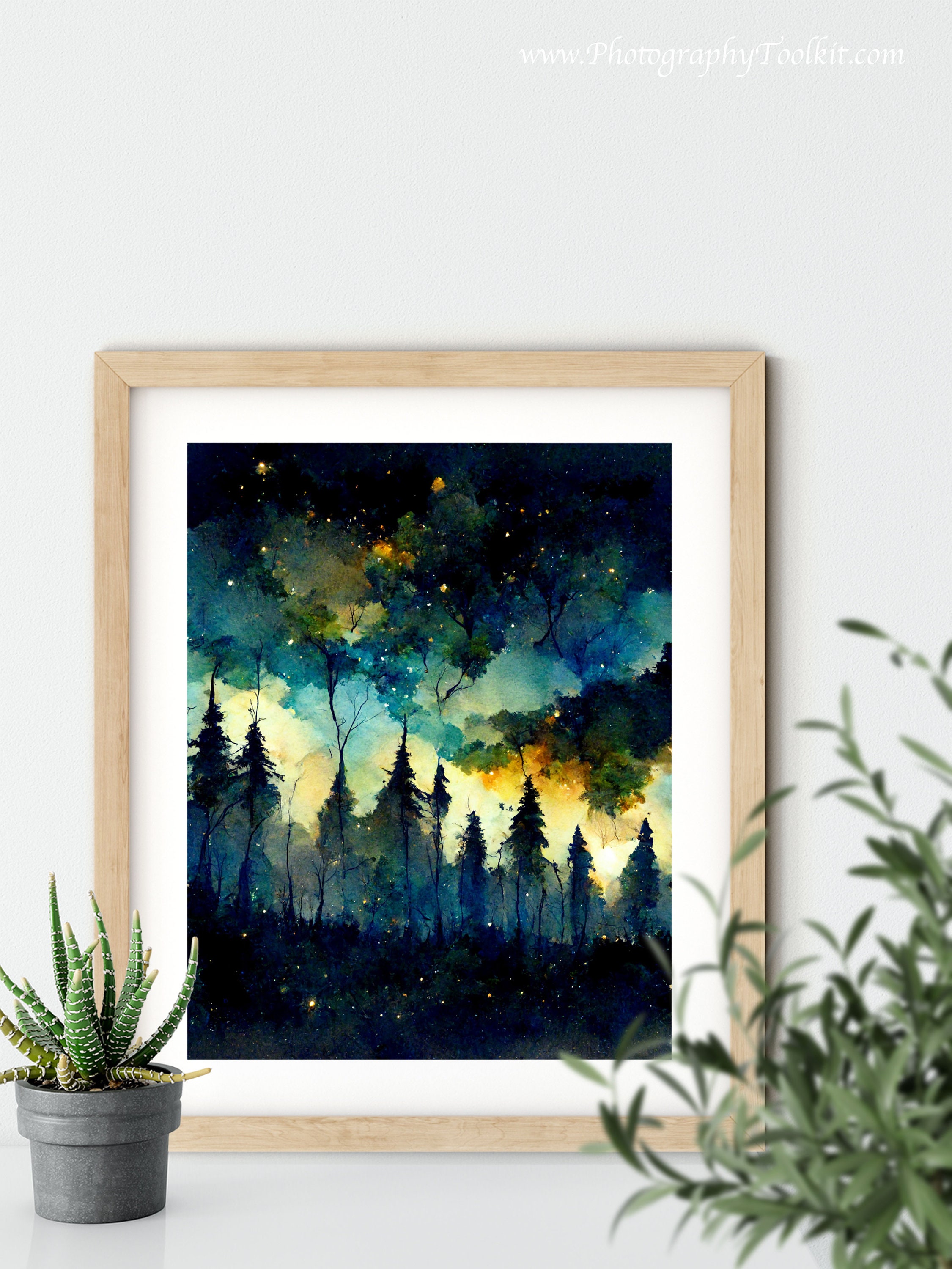 Starry Night in the Forest Night Sky Watercolor Starry Night - Etsy