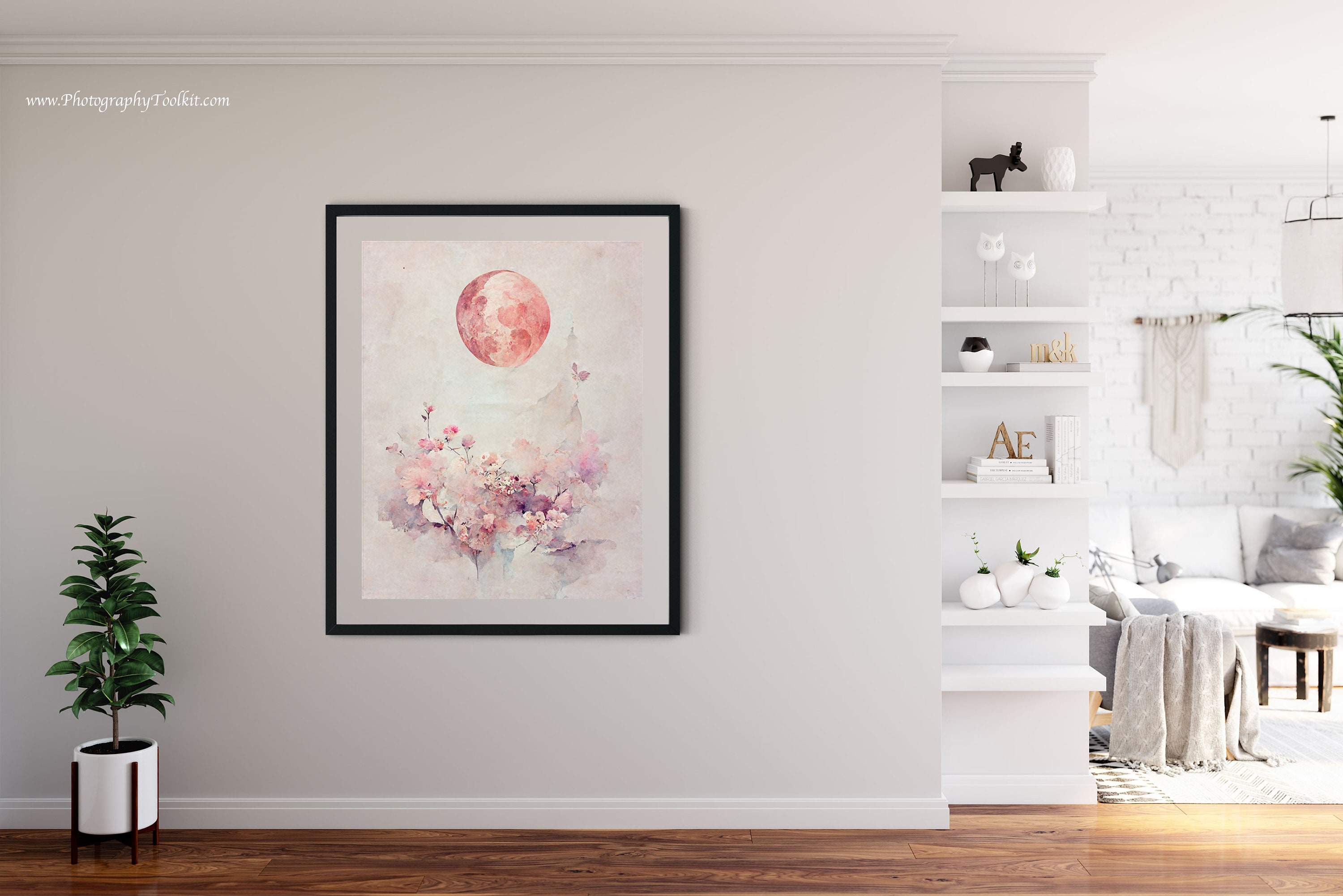 Pink Moon Print Wall Art Pink Moon Wall Art With Flowers - Etsy
