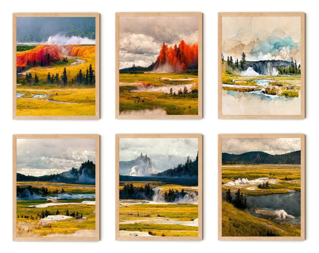 Yellowstone National Park Print Set of 6, Yellowstone Wall Art, Wyoming ...