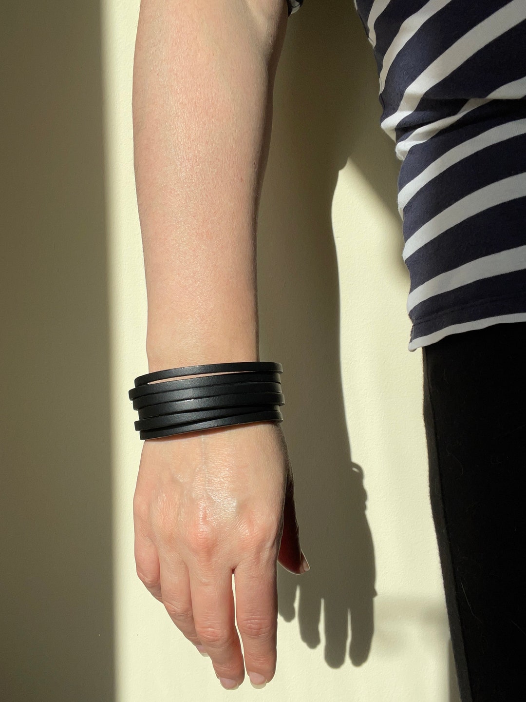Leather Stacker Illusion Cuff Black Leather Multi Bracelet - Etsy UK