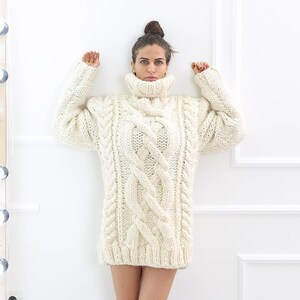 Cable Knit Sweater, Wool Turtleneck Sweater, Beige Oversize Pullover ...