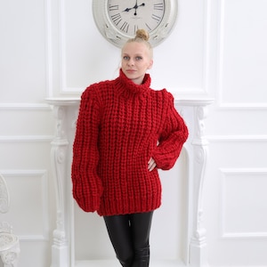 Red Christmas Pullover, Super Chunky Sweater, Wool Bulky Sweater ...